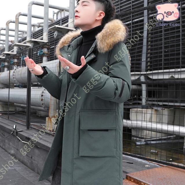 ダウンコート メンズ ハーフ丈 ダウンジャケット 防寒コート 厚手 冬用 綿入り コート ファーフード あったか 防風 保温 寒さ対策 ロングコート 日常