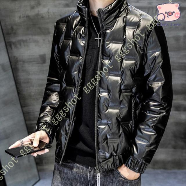 メンズ ダウンジャケット ダウンコート 中綿 ジャンパー 男性 ジップアップ 防寒着 アウター スタンドカラー 光沢感 防風 軽量 冬服 冬物 カジュアル 真冬対応