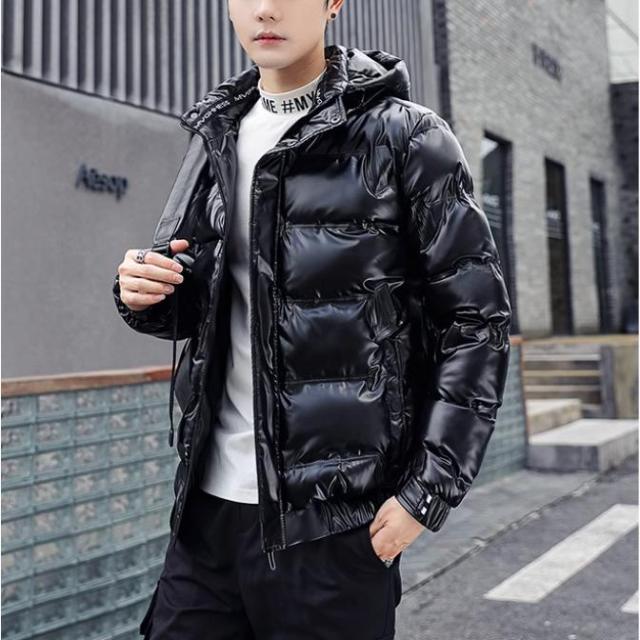 ダウンコート メンズ コート 暖かい ダウンジャケット エナメル 光沢 中綿ジャケット フード付き 防寒 撥水 防風 カジュアル 秋 冬 厚手 防風 軽量