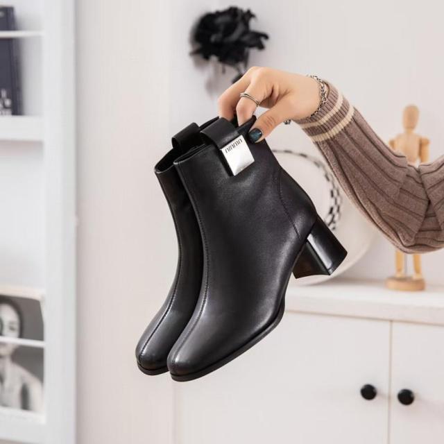 レディース ブーティー 本革 ブーティ ショートブーツ スクエアトゥ ブーツ ハイヒール ブーティー 美脚 5cm ヒール レザー カジュアル ビジネス