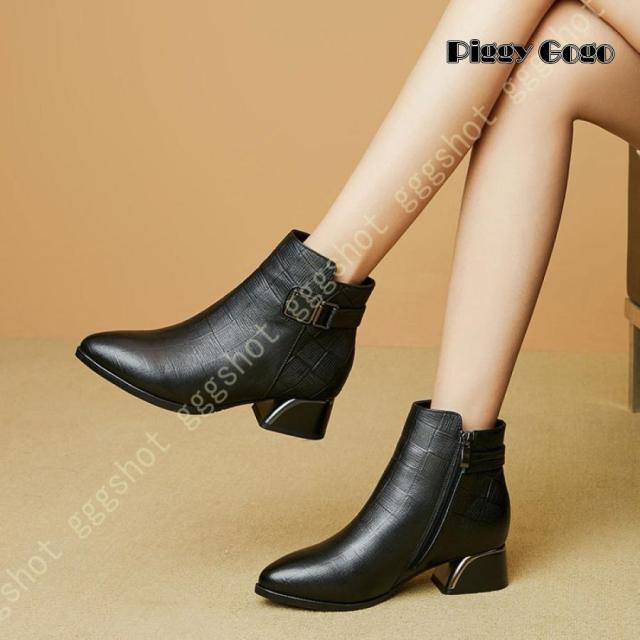 レディース レザーブーツ ブーティー ショートブーツ ブーツ 4cmヒール ノンスリップ 疲れにくい ハイヒール ショートブーティ ラウンドトゥ 太めヒール