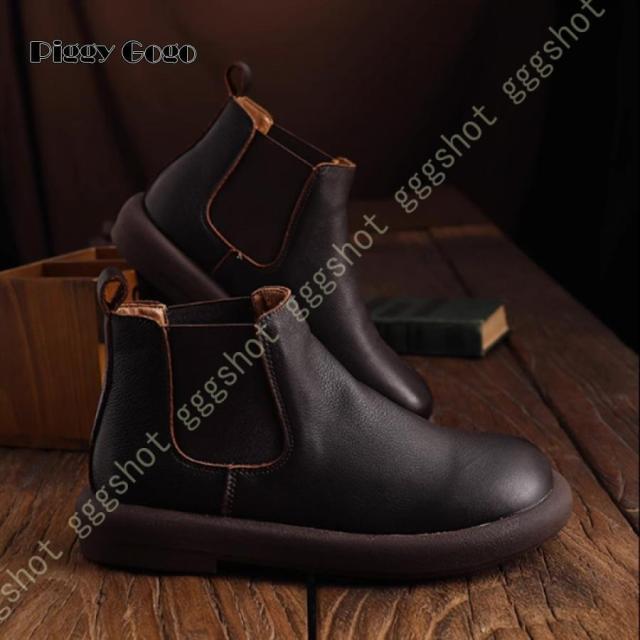 ショートブーツ レディース靴 厚底 レトロ チェルシーブーツ サイドゴアブーツ レディース 本革 ローヒール 歩きやすい カジュアル 大きいサイズ 秋冬シューズ