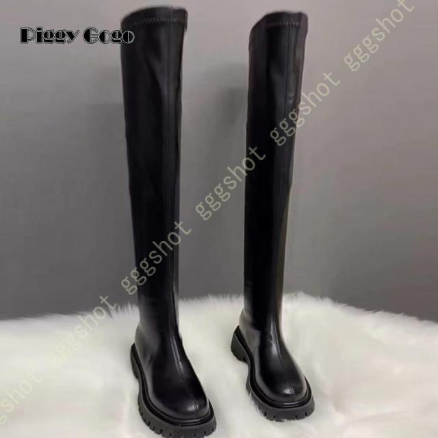 ニーハイブーツ スクエアトゥ ローヒール チャンキーヒール レディース ジョッキーブーツ スエード ロング丈 疲れない 歩きやすい 痛くない ぺたんこ 長靴