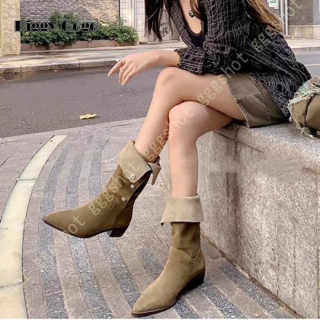 ウエスタンブーツ くしゅくしゅ レディース ブーツ 4cmヒール ファッション おしゃれ 軽量 美脚 脚長 カジュアル フェミニン キレイめ 楽チン ゆったり