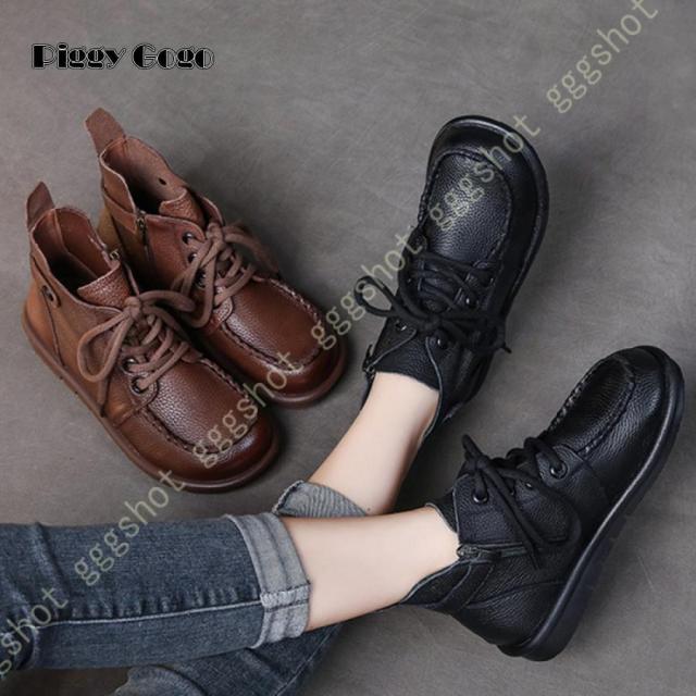 レディース レースアップブーツ 本革 ローヒール サイドジップ 編み上げブーツ ショートブーツ 柔らかい カジュアル 歩きやすい 軽量 痛くならない 滑らない