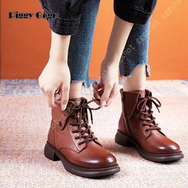 ショートブーツ レディース 歩きやすい レースアップブーツ 編み上げブーツ サイドジップ 袴ブーツ ミドルブーツ ラウンドトゥ レースアップ 太めヒール