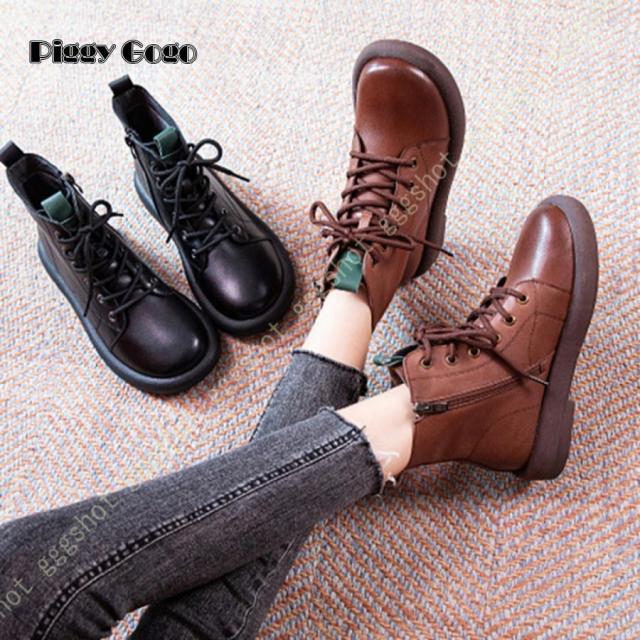 レースアップブーツ 厚底 レディース ショートブーツ ラウンドトゥ 編み上げブーツ ブーティ サイドジッパー 歩きやすい おしゃれ 大きいサイズ 大人 女性