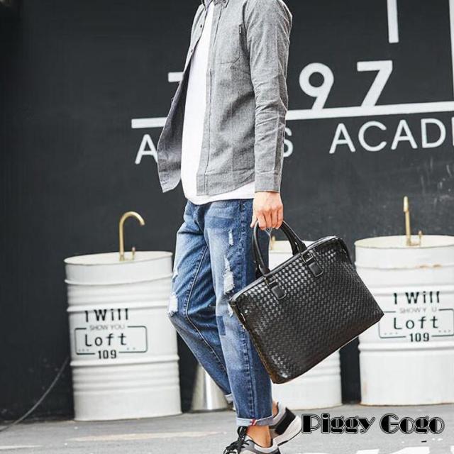 ビジネスバッグ ブリーフケース メンズショルダーバッグ PC収納可 防水 通勤編み模様