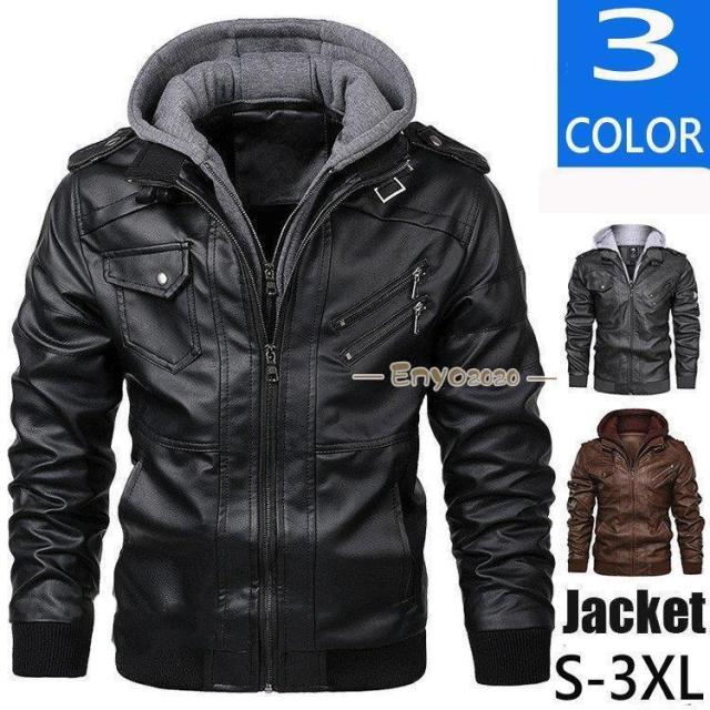 革ジャン レザージャケット メンズ ライダース 冬 フード付き バイクジャケット 大きいサイズ コーデ 革 ビジネス 開襟 暖かい 40代