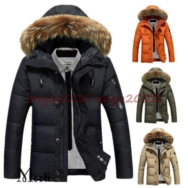 ダウンジャケット メンズ ダウン ジャケット ファー付き 軽量 ダウンジャケット 大きいサイズ 3L 4L 5L 黒 オレンジ ダウンコート アウター 冬