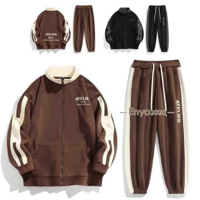 セットアップ フリース上下セット トラックジャケット+ジョガーパンツ 裏起毛 メンズ レディース 秋冬 あたたか