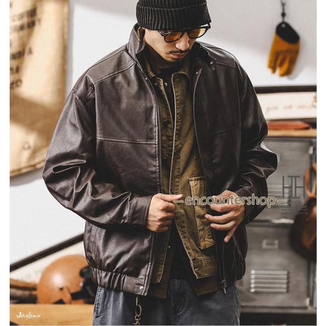 レザージャケット ライダースジャケット 革ジャン メンズ PU レザー シングルライダース レザーライダース 大きいサイズ バイク おしゃれ スタンドカラー