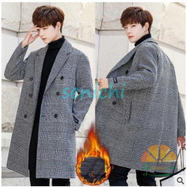 チェスターコート メンズ パーカー ロングコート カジュアルコート ビジネス 秋 冬 秋服 冬服 グレンチェック チェック柄 通勤 通学 細身 韓国 おしゃれ