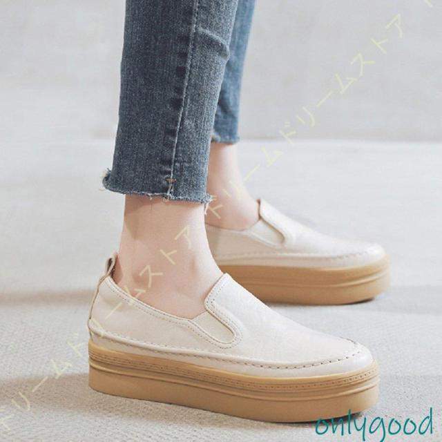 スリッポン レディース スニーカー おしゃれ ぺたんこ 厚底 歩きやすい 大きいサイズ 小さいサイズ レザースニーカー 厚底スリッポン ローヒール