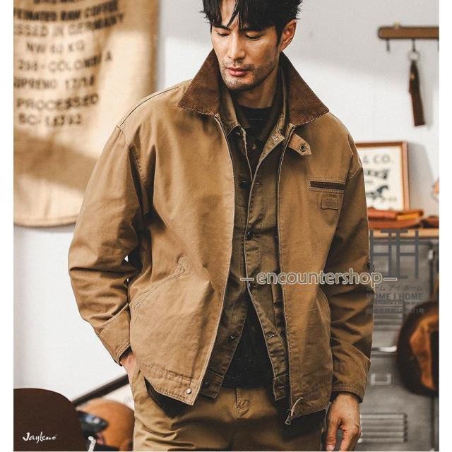 ジャケット デトロイトジャケット メンズ コーデュロイ襟 ワークジャケット ロゴ ワークウェア ブルゾン 防風 大きいサイズ メンズジャケット アウトドア