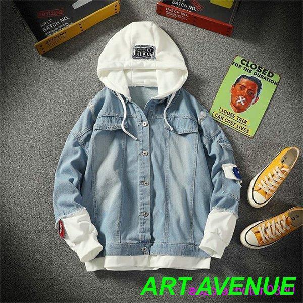 デニムシャツ メンズ 長袖 カジュアル アウター　ウォッシュ加工 フード付き　カジュアルシャツ トップス デニム　春着　秋