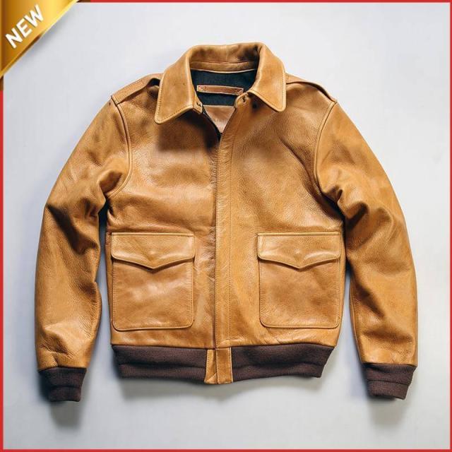 A2フライトジャケット ジャケット 革ジャン 革ジャケット 牛革ジャケット 大脱走モデル 牛革 折り襟 レザージャケット メンズ