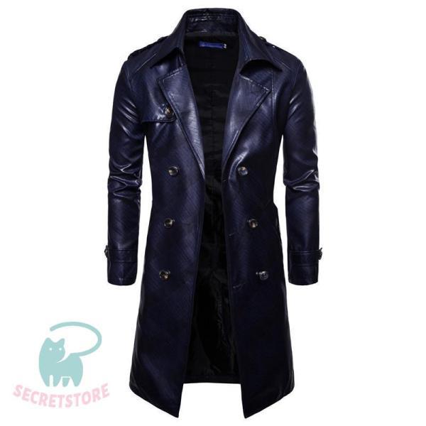 トレンチコート レザー 革ジャン 体型カバー ダブル バイク 高級感 メンズ ロング丈 ビジネス 紳士服 冬物 大きいサイズ 秋冬