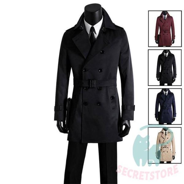 メンズトレンチコート　コート　春秋冬　メンズ　　ロングコート　トップス　アウター　ミディアム　ビジネス　通勤　カジュアル　紳士