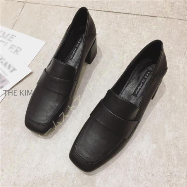 レディース ローファー おじ靴 ローヒール靴 パンプス スクエアトゥ ローファーシューズ スリッポン 太ヒール 黒 軽量 マニッシュシューズ フォーマル 女性
