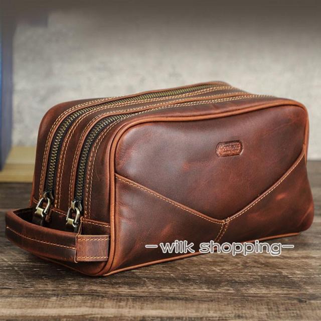 バッグ メンズ セカンドバッグ 本革レザー 牛革 クラッチバッグ ハンドバッグ 持ち手付き 洗面具収納