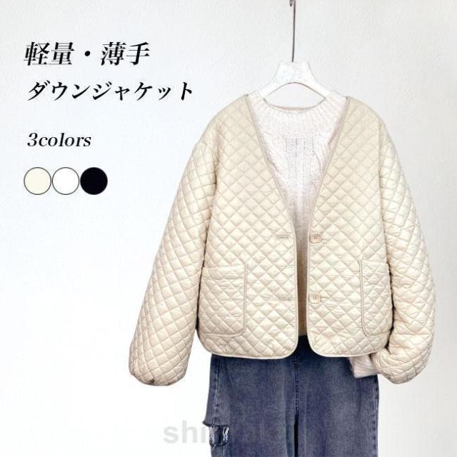 キルティングジャケット レディース ダウンジャケット 軽薄 ノーカラー あったか 冬 ジャケット ダウン アウター ノーカラージャケット