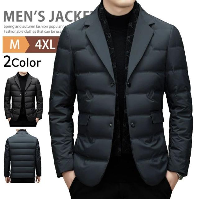 【送料無料】テーラードジャケット メンズ ダウン ダウンジャケット テーラード ジャケット 長袖 防寒 2ボタン ブレザー カジュアル ビジネス コート ダウンコート スリム ショート丈 オフィス フォーマル あったか おしゃれ きれいめ 暖かい 紳士服 秋冬 冬物 冬
