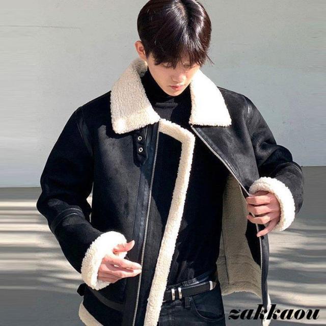 【爆買】ムートンコート レザージャケット メンズ革ジャン 裏起毛 ムートンジャケット メンズジャケット バイクジャケット ライダースジャケット お兄系