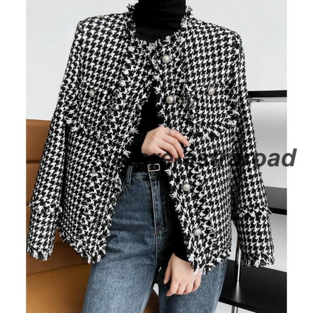 ノーカラー ジャケット ツイード コート