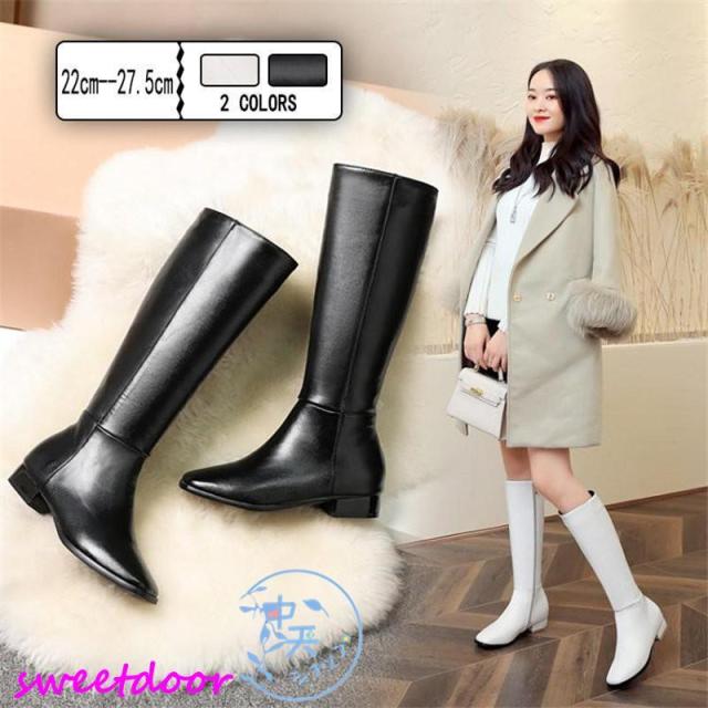 ロングブーツ レディース秋冬 ロングブーツ大きいサイズブーツ黒ミドルブーツローヒール22.27ｃｍ防寒走れるブーツ美脚シューズ防寒 保温 七五三２０.５０代