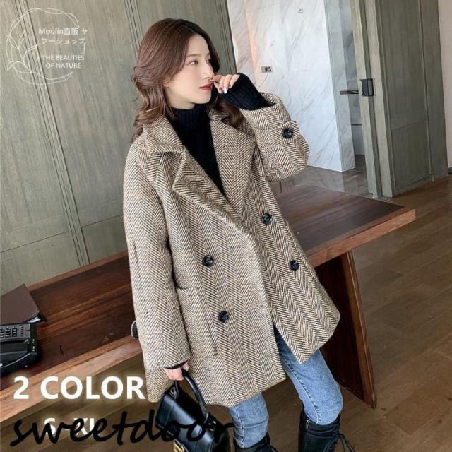 チェスターコート レディース 秋冬 チェック柄 チェスターコート ミディアム丈 ラシャコート ダッフルスーツオーバー アウター 通勤着痩せ オシャレ 40代