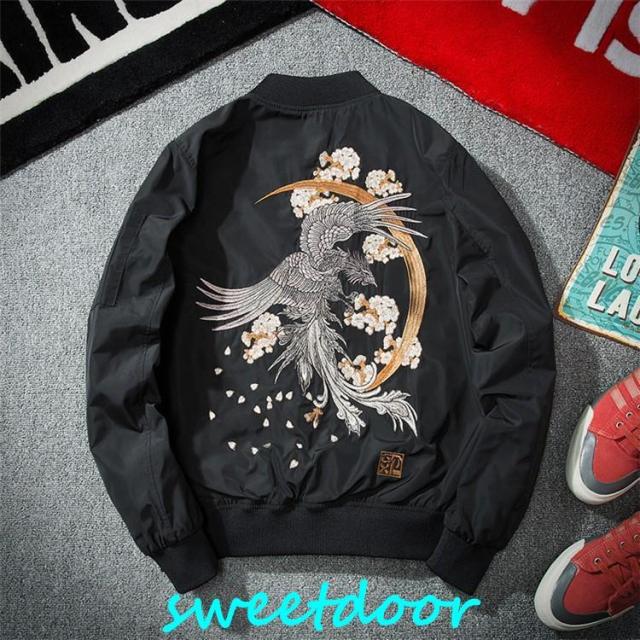ブルゾン スカジャン メンズ 秋物 鳳凰 花柄 刺繍 ライトアウター B系 ビッグシルエット 2023