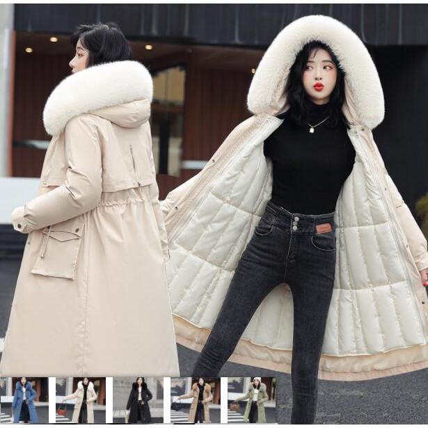 ロングダウンコート レディース ダウン ダックダウン 黒 ブルー M L 高級 ファー付き アウター ジャンパー 前開き暖かい 防寒 撥水