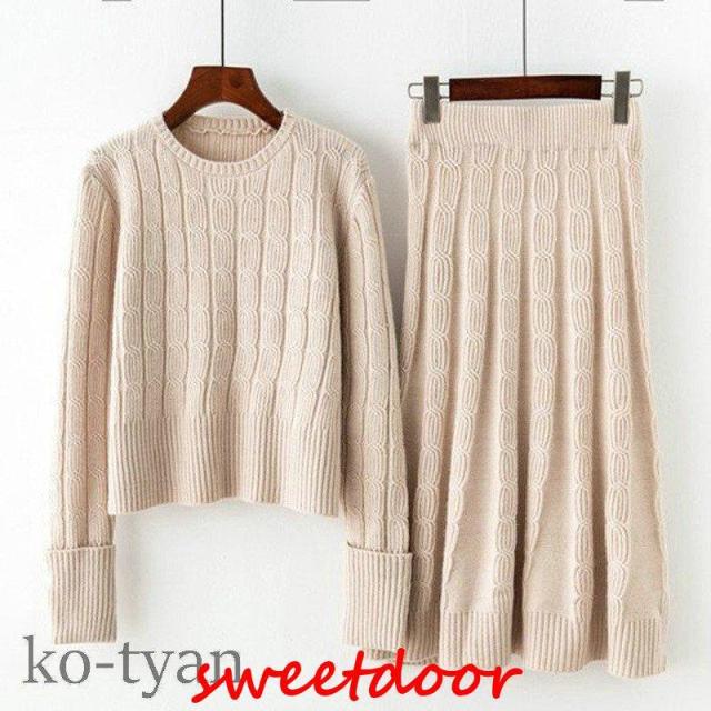 セットアップ ニット レディース ニットスカート Aライン ミモレ丈 上下セット ニット セーター 長袖 秋 冬 30代 40代 着痩せ おしゃれ ツーピース