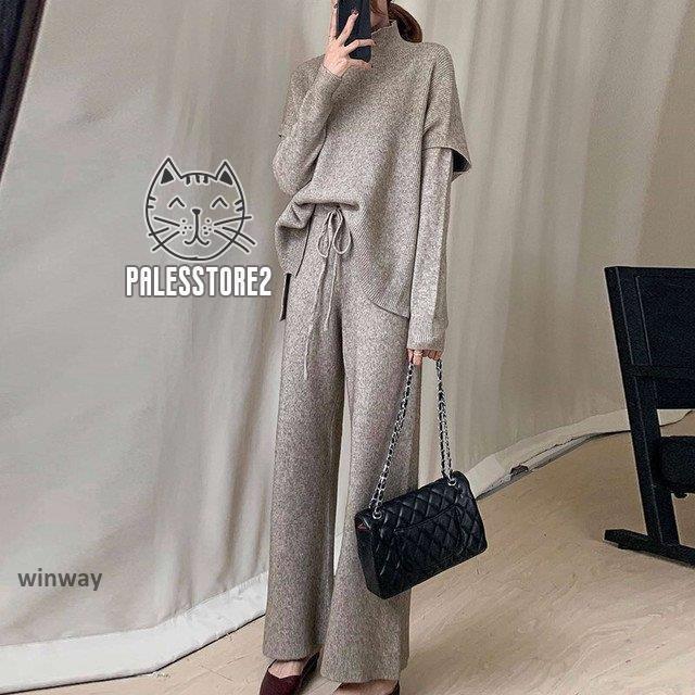 セットアップ スリーピース レディース 秋 冬 コンサバ 3点セット ツーピース ニット 無地 ゆったり オーバーサイズ シンプル 上品 きれいめ 20代 30代 40代