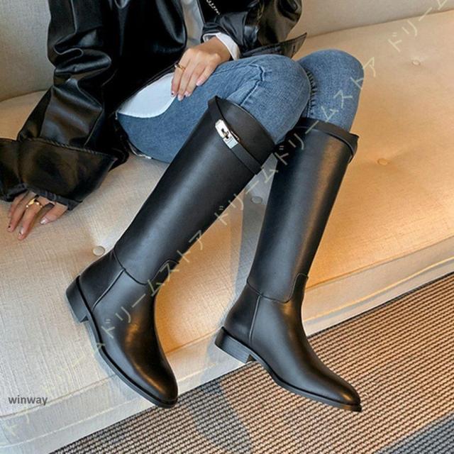 ロングブーツ ブーツ レディース 本革 ロング エンジニアブーツ 美脚 ジョッキーブーツ 履きやすい 厚底 カジュアル ロングブーツ 黒 大きいサイズ 歩きやすい