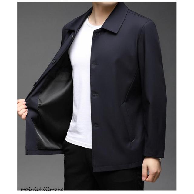 メンズ 無地ノーカラージャケット ビジネスコート カジュアル シンプル きれいめ 通勤 仕事 Pコート アウター 薄手 秋 春