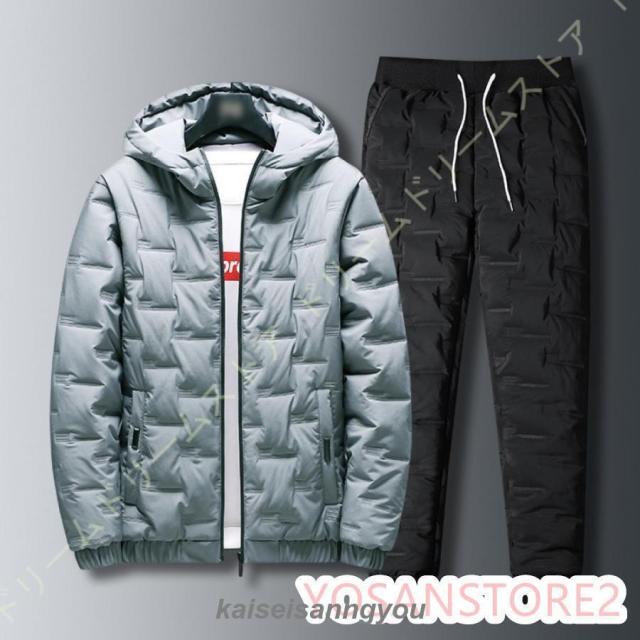メンズ ダウン おしゃれ 中綿 カジュアル ジャケット アウター 上下セット ズボン メンズ 細身 防寒パンツ メンズ 裏起毛 綿