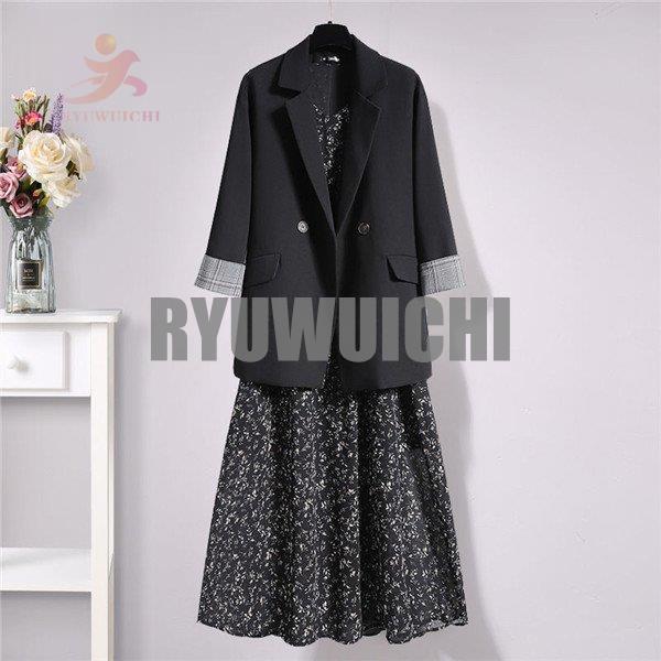 プリーツ ワンピーススーツ レディース 花柄 ワンピース スーツ テーラード ノーカラー ジャケット セットアップ 春秋 おしゃれ 着痩せ 細身 通勤 上品
