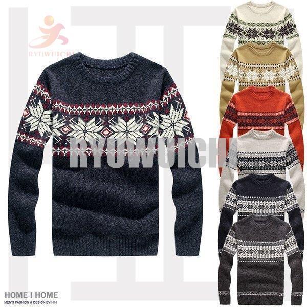 セーター ニット メンズ トップス クルーネック 雪柄 クリスマスセーター ジャガード