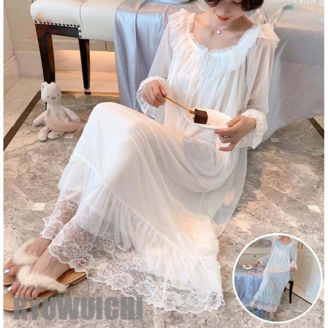 可愛い パジャマワンピース 体型カバー 婦人パジャマ ランジェリー 姫系 レースパジャマ レディース パジャマ ネグリジェ 部屋着 ルームウェア 大きいサイズ