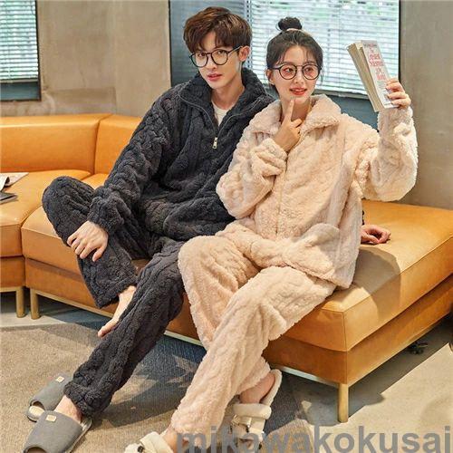 ペア パジャマ 冬 もこもこ カップル ペア ルームウェア セット 長袖 ペアパジャマ 前開き ペアパジャマ カップル 秋冬 結婚祝い プレゼント ペアパジ