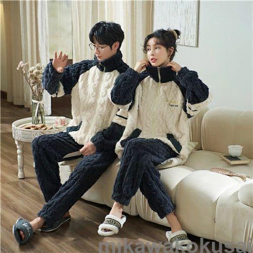 ペア パジャマ 冬 もこもこ カップル ペア ルームウェア セット 前開き 長袖 ペアパジャマ メンズ ペアパジャマ カップル 秋冬 結婚祝い プレゼント ペ