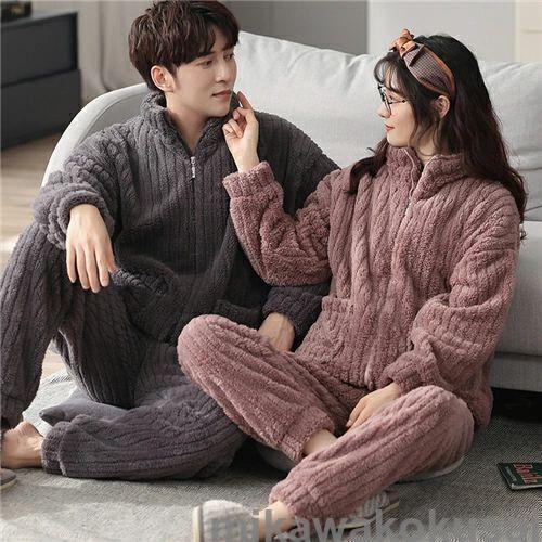 ペア パジャマ 冬 もこもこ カップル ペア ルームウェア セット 長袖 ペアパジャマ 前開き ペアパジャマ カップル 秋冬 結婚祝い プレゼント ペアパジ