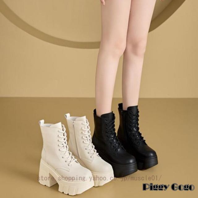 ショートブーツ 編み上げブーツ レディース レースアップブーツ 厚底ブーツ 11cm ヒール 疲れない 歩きやすい ミドルブーツ 太ヒール サイドジップ 美脚