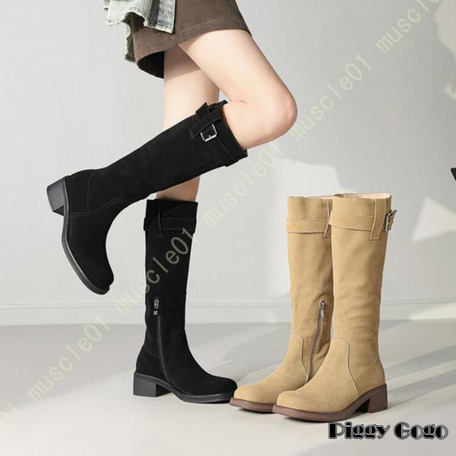 本革 厚底 ロングブーツ レディース 美脚 バックル 履きやすい ローヒール ロング ブーツ 疲れにくい カジュアル シンプル 歩きやすい 痛くない 大きいサイズ
