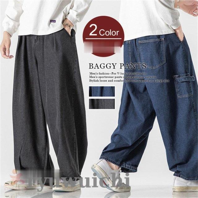 デニムパンツ ワイド メンズ 40代 50代 ワイドパンツ バキーパンツ デニムズボン ゆったりパンツ カーゴ 春夏