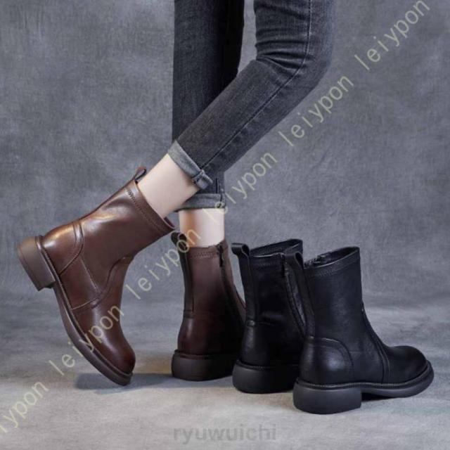 ブーツ レディース ショートブーツ シンプルレザーブーツ 春 防水 フロント 革 ミドル丈 歩きやすい レザー 軽い 軽量 暖かい 秋 冬 雨 おしゃれ ウォーキング