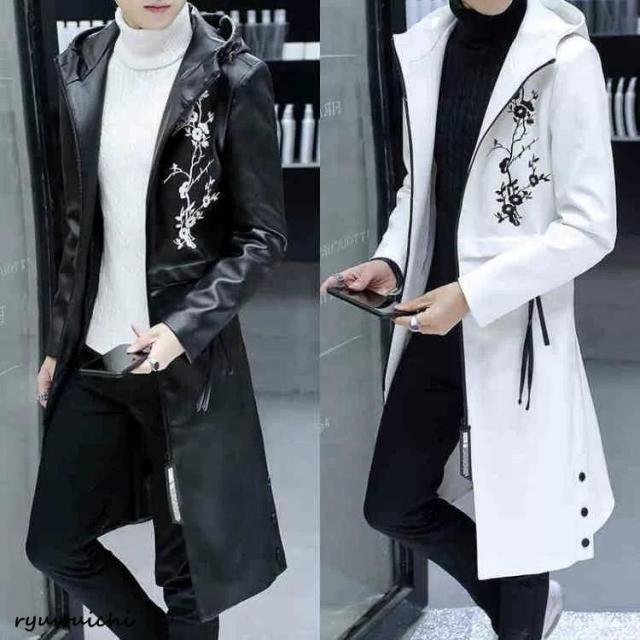 革ジャン アウター ライダース バイクコート ロングコート ライダースジャケット メンズ ロング丈 レザージャケット PUレザー 皮ジャン ビジネスコート