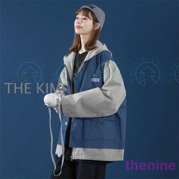 マウンテンパーカー レディース 重ね着風 ジャンパー 切替 ジャケット 春コート カジュアル アウター 春